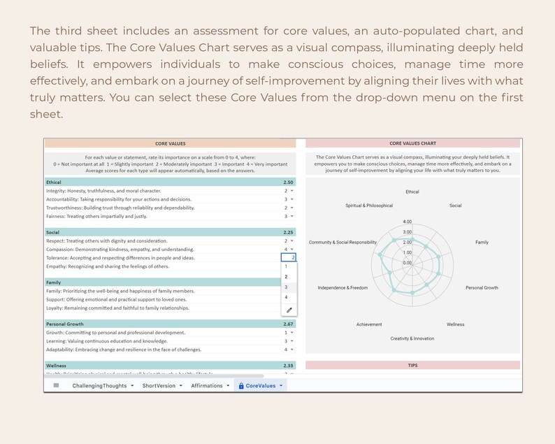 Reframing Negative Thoughts, CBT Affirmations, Defining Core Values, Personal Values ...