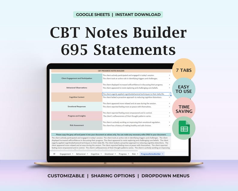 CBT Clinical Phrases Progress Notes Builder Therapy Tool Therapist ...