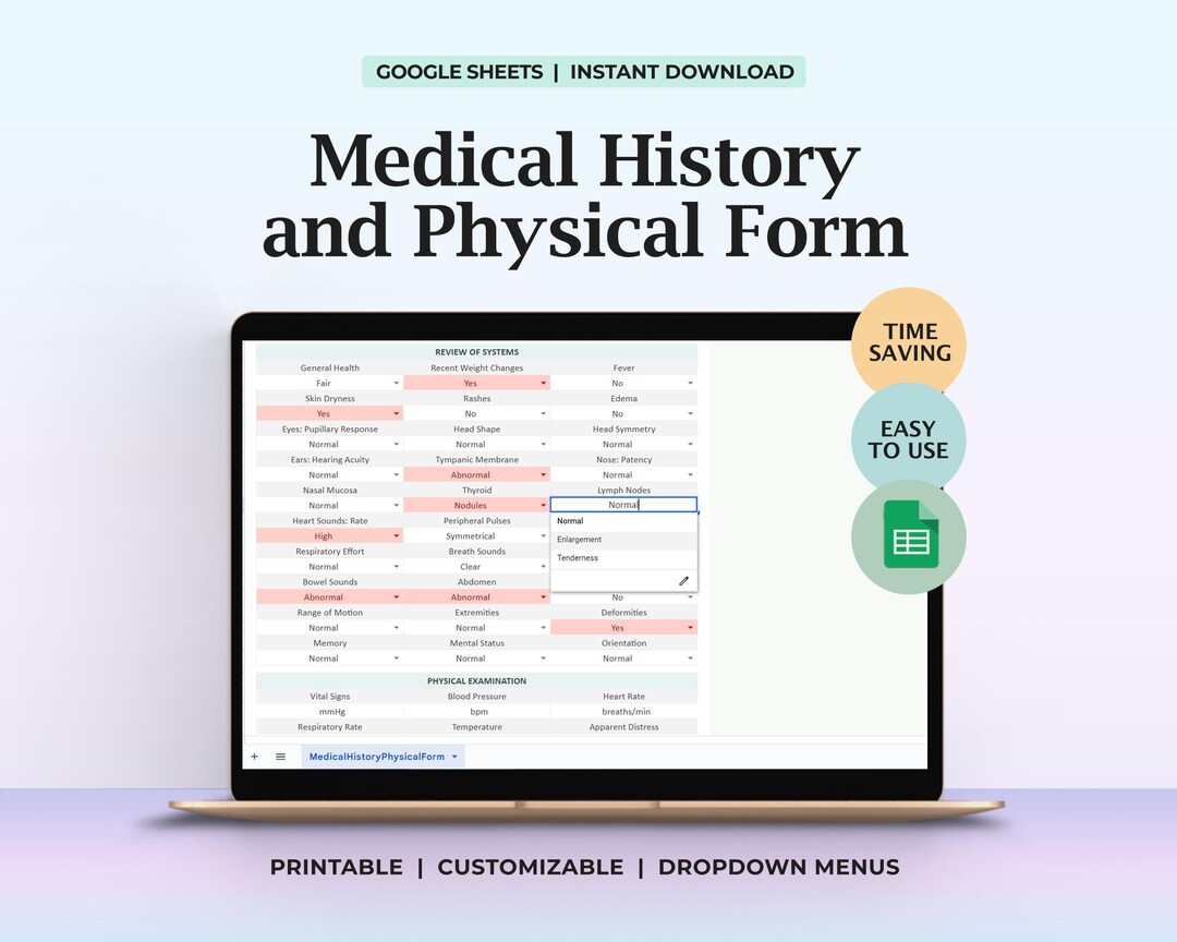 Medical History and Physical Form Template Health Assessment Sheet ...
