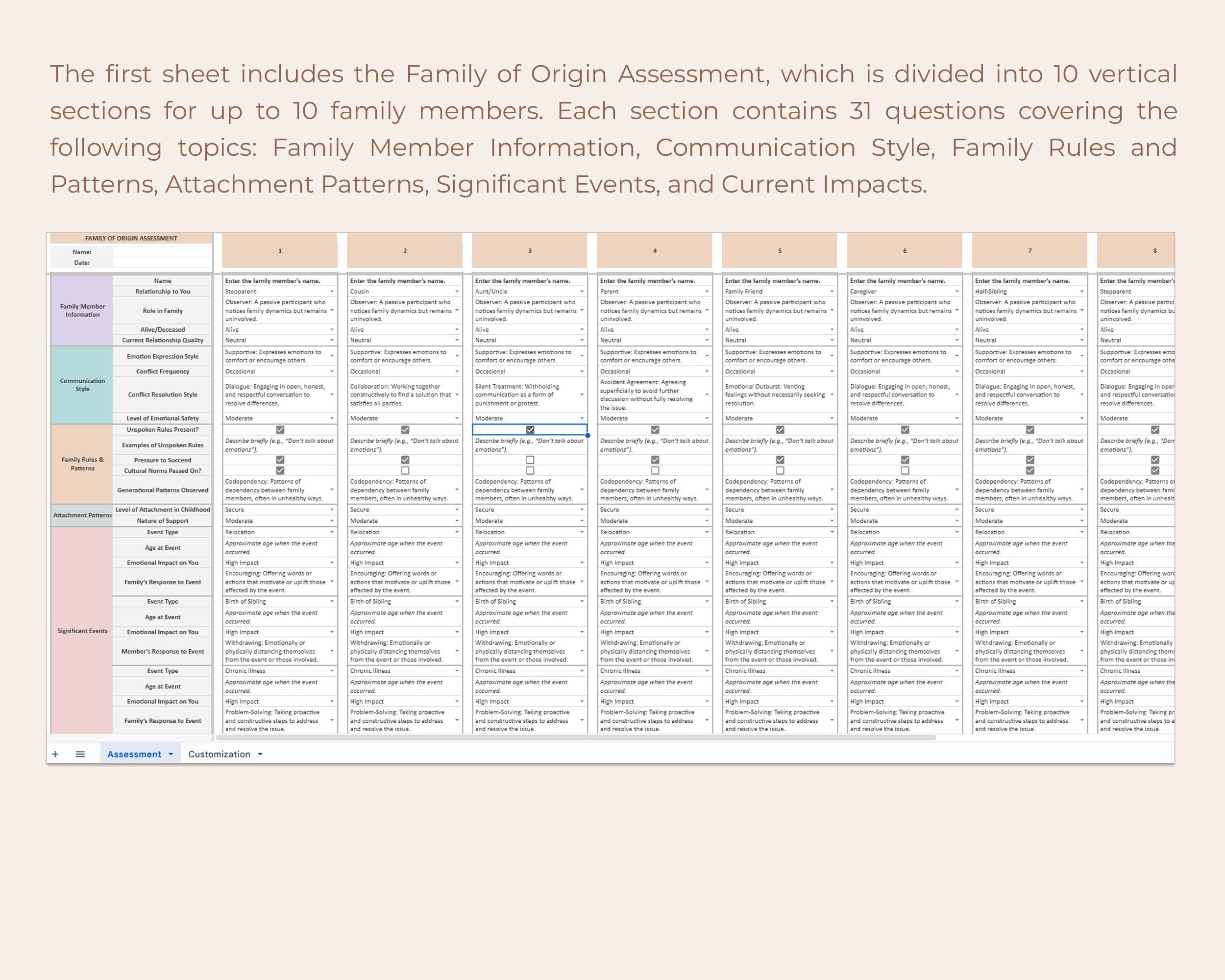 Family Therapy Assessment Family of Origin Worksheet Counseling Tool Origin Assessment Guide ...