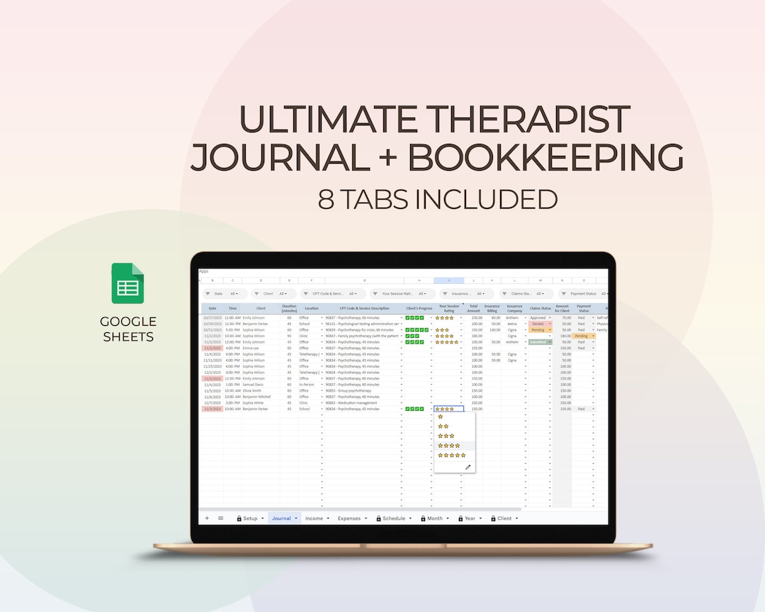 Therapist Client Tracker, Bookkeeping for Therapist, Psychotherapist ...