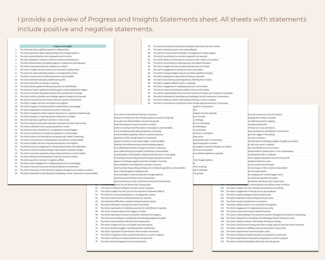 CBT Clinical Phrases Progress Notes Builder Therapy Tool Therapist ...