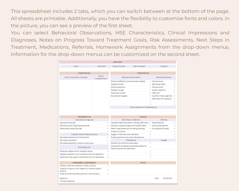 SOAP Note Template, Therapy Notes, Therapist Templates, Psychology ...