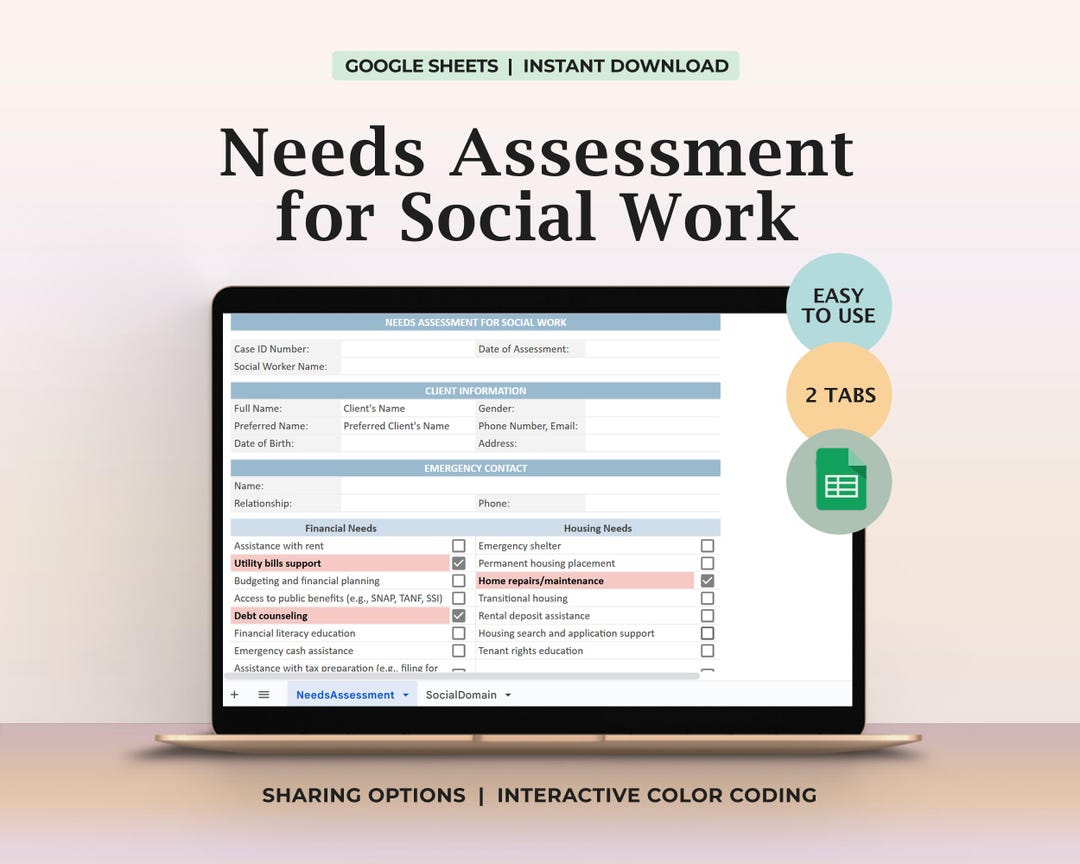 Social Work Need Assessment, Social Worker Form, Documents for Social ...