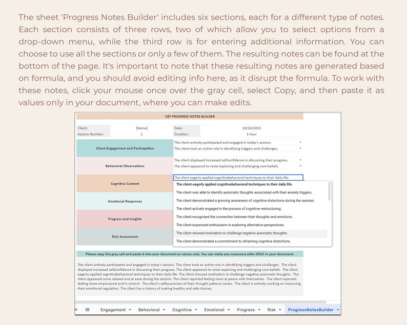 CBT Clinical Phrases Progress Notes Builder Therapy Tool Therapist ...