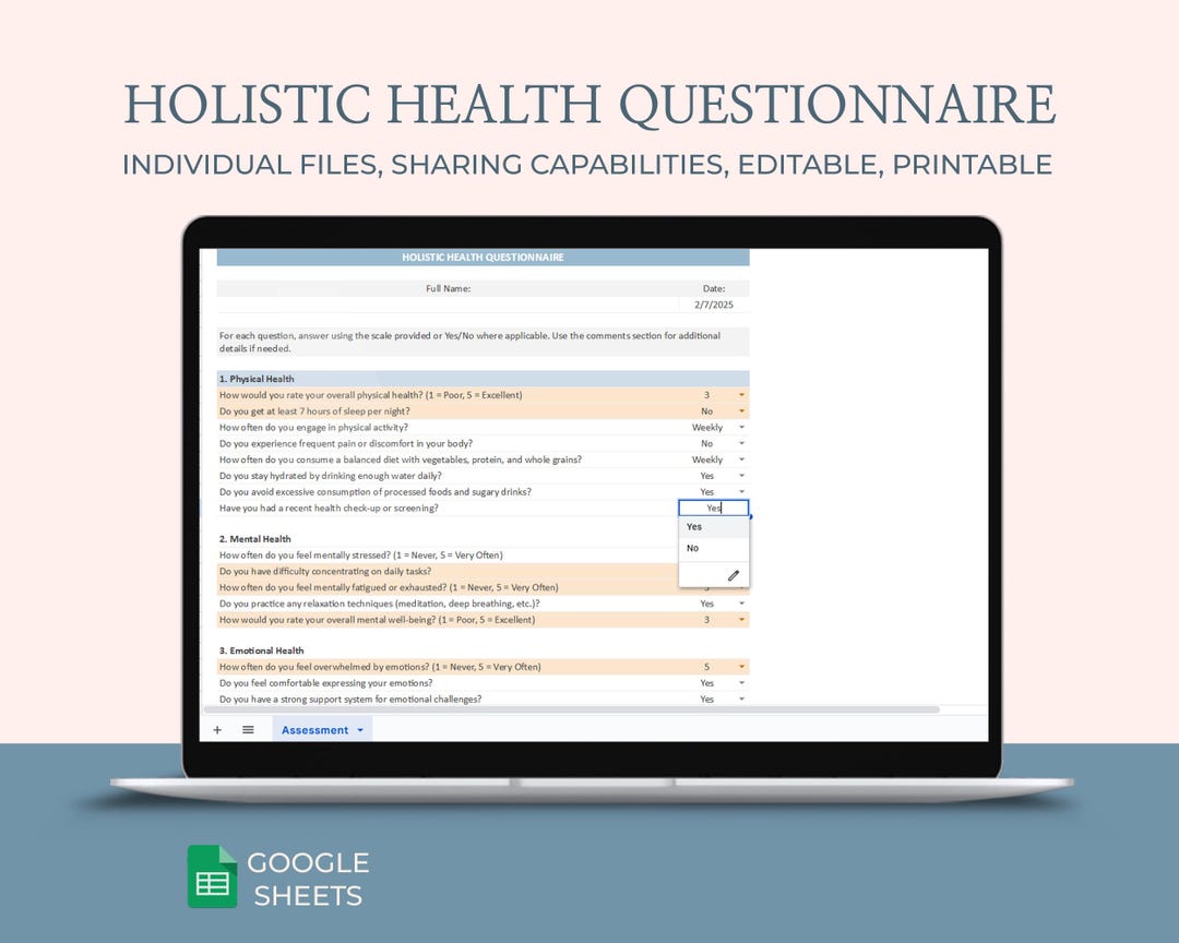 Holistic Wellness Evaluation Form Lifestyle Balance Emotional Physical ...