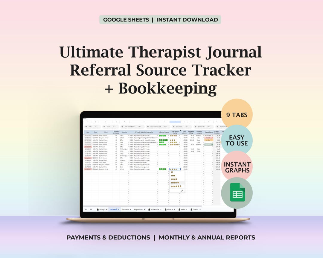 Therapist Client Tracker Caseload Log Referral Source Bookkeeping ...