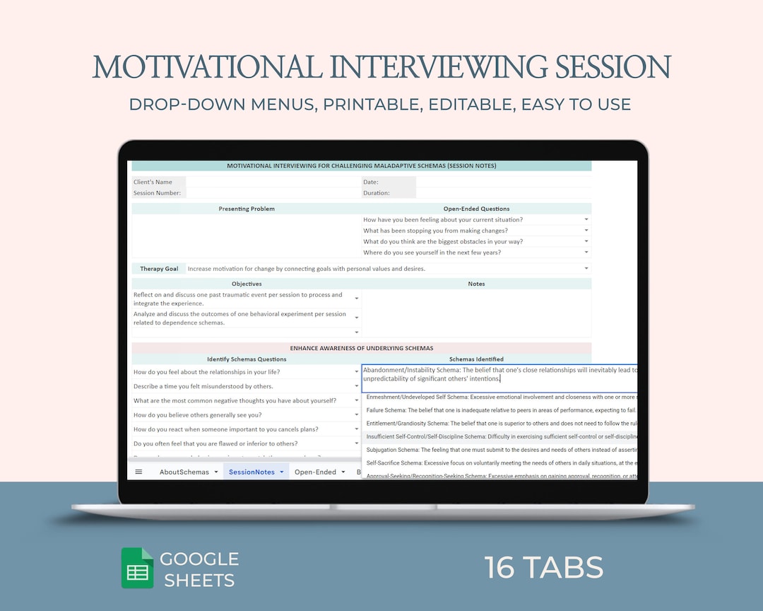 Motivational Interviewing Notes Template Schema Therapy Session ...