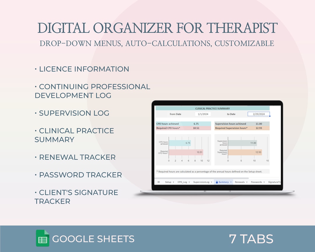 CPD Log, Clinical Supervision Log Template, Therapist Planner, Clinical ...