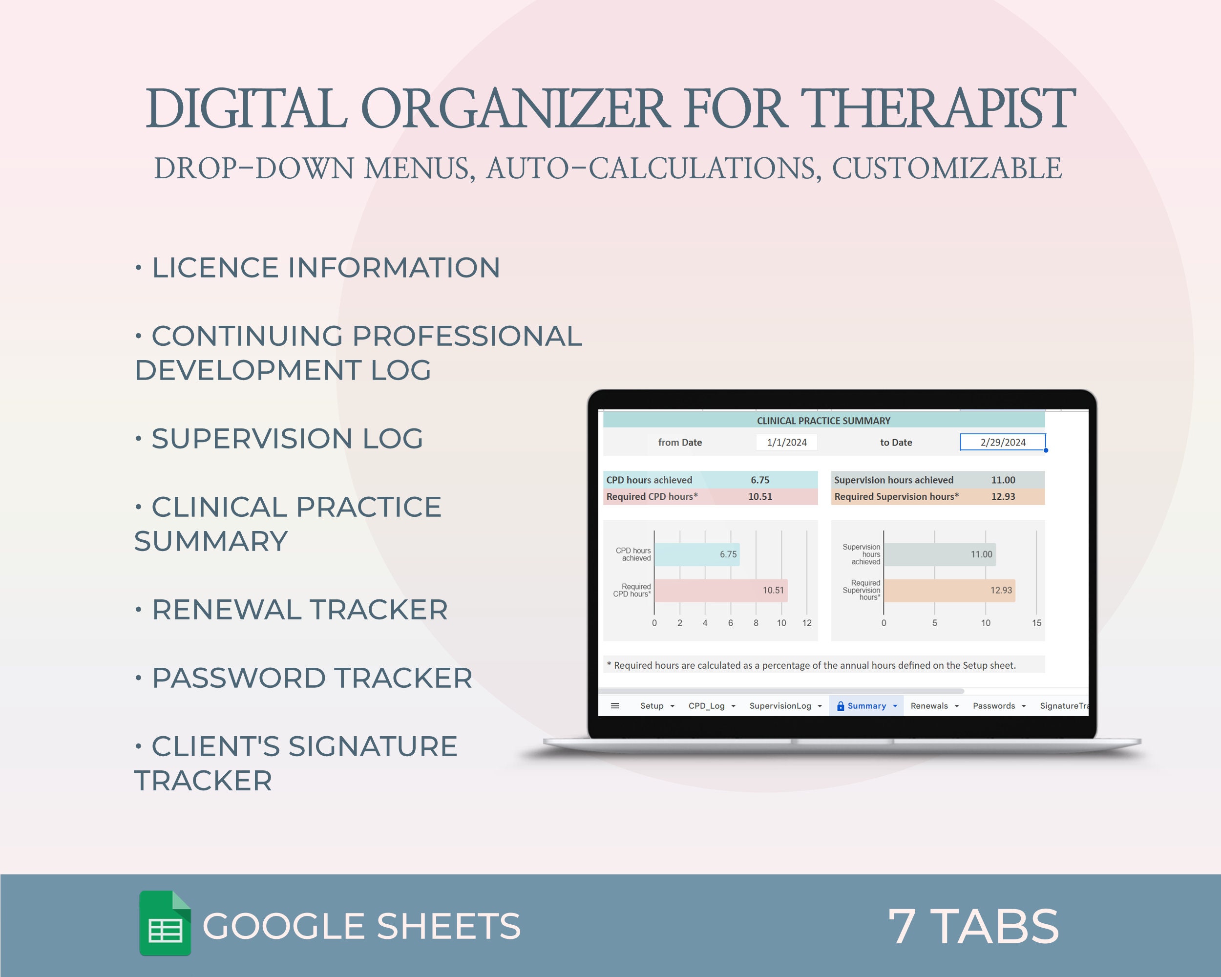 CPD Log, Clinical Supervision Log Template, Therapist Planner, Clinical ...