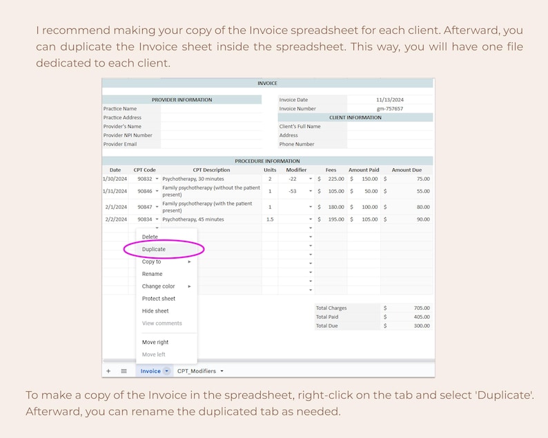 Invoice for Therapy Service Google Sheets Template Medical Billing ...