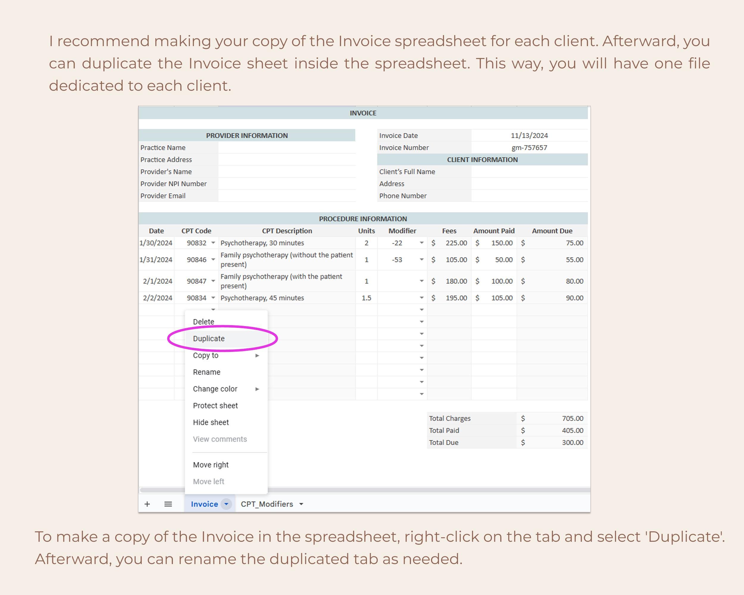 Invoice for Therapy Service, Invoice Google Sheets, Medical Invoice ...