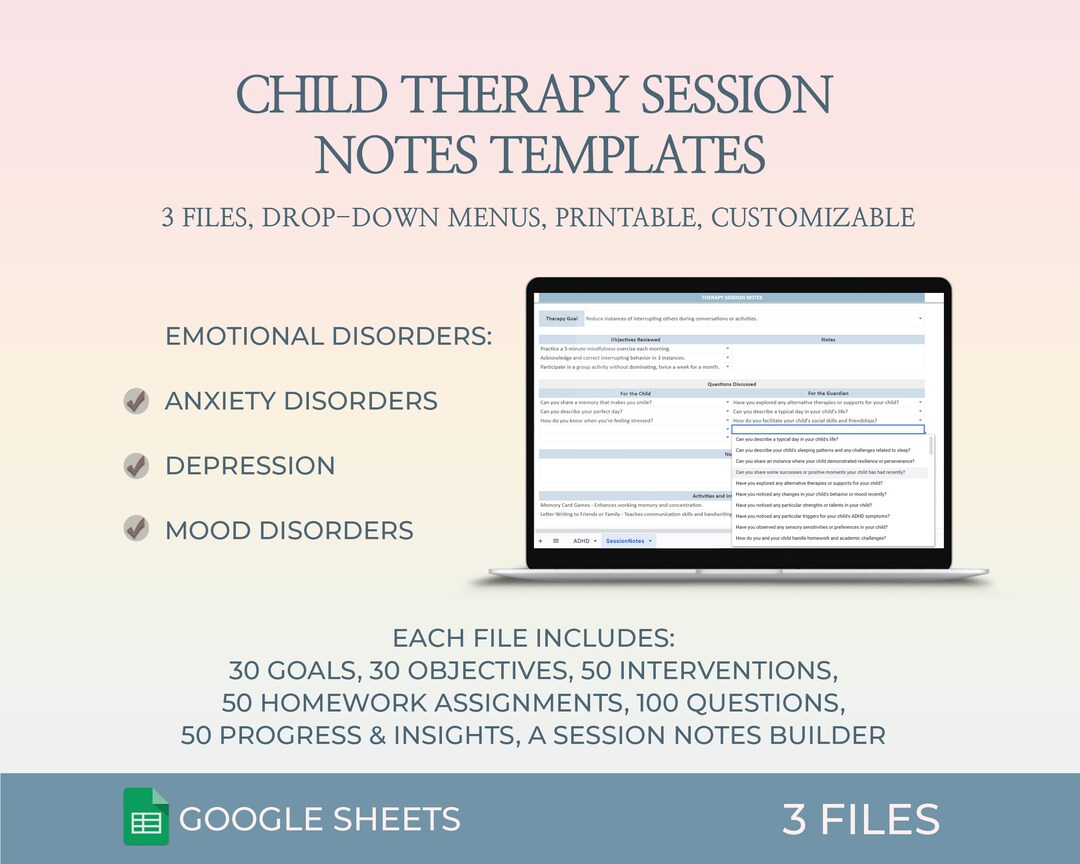 Child Therapy Session Notes Template Emotional Disorders Goals ...