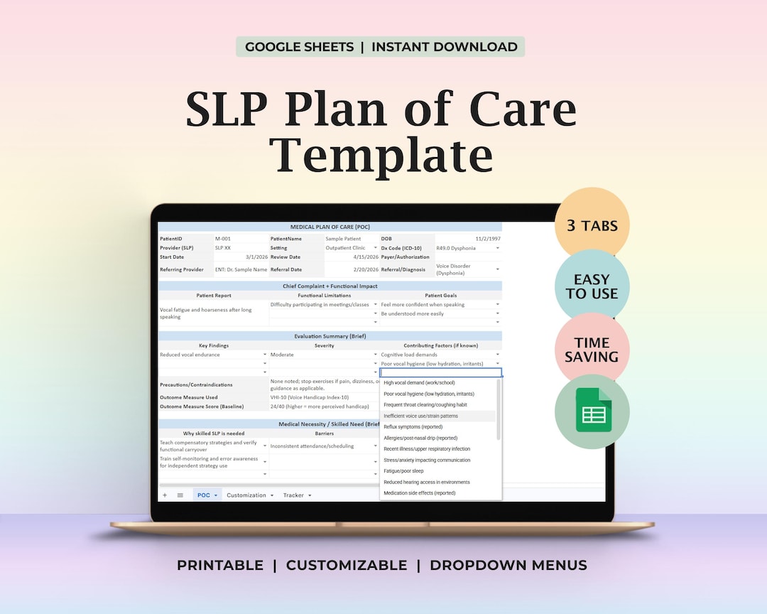 Speech Therapy Treatment Plan Spreadsheet Templates Clinic Medical POC ...