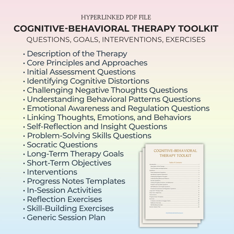 CBT Therapy Questions Psychotherapy Guide Cognitive Behavioral Session ...