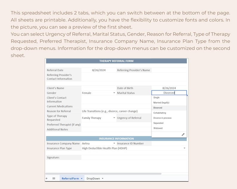 Therapy Referral Documentation Template CBT Mental Health Counseling ...