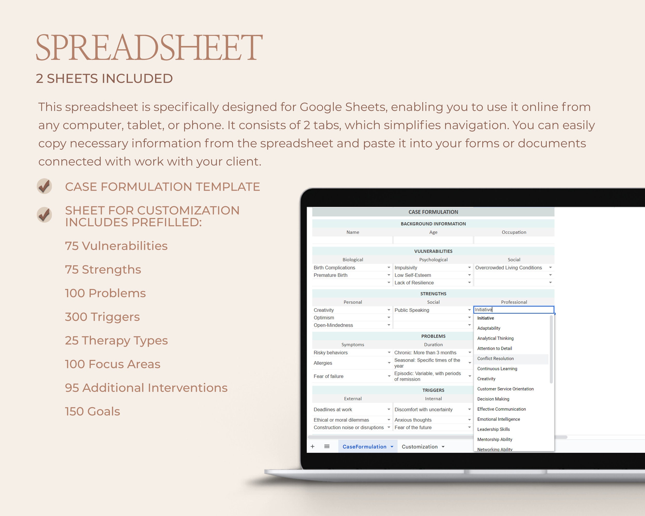 Case Formulation Template, Template for Therapist, Psychology Therapy ...