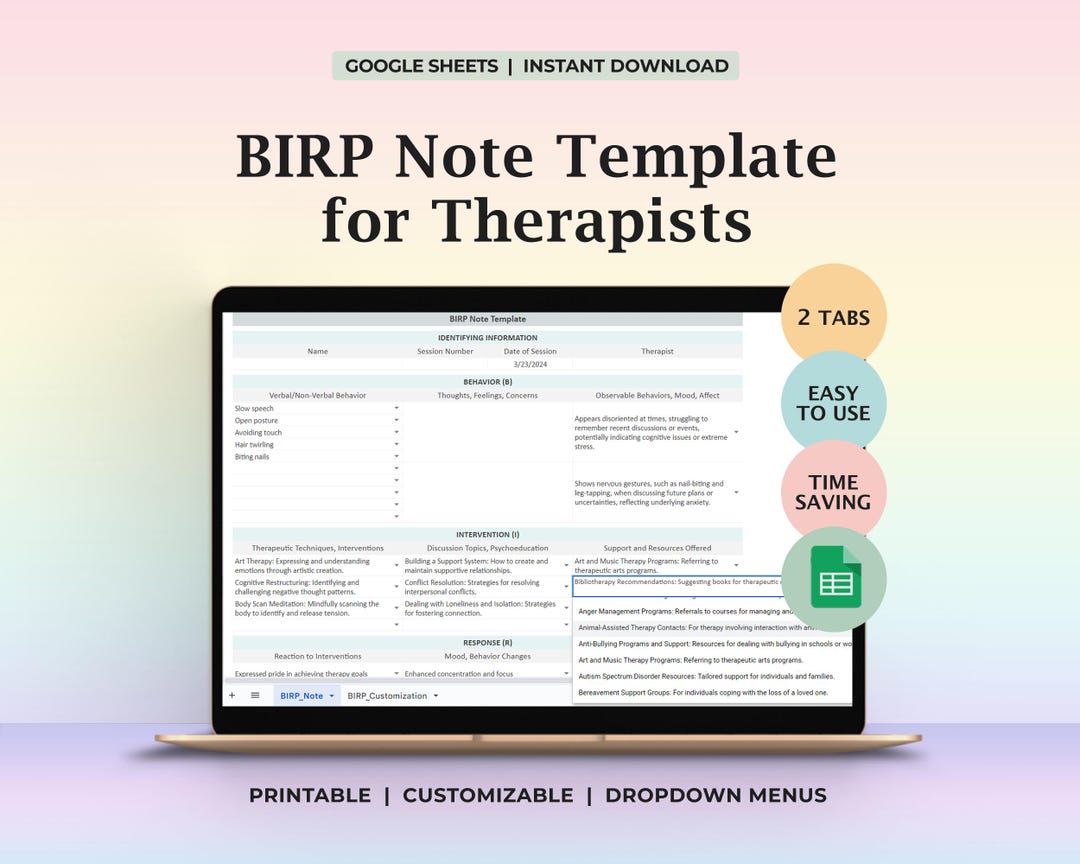 BIRP Note Template, Therapist Templates, Therapist, Psychology Therapy ...