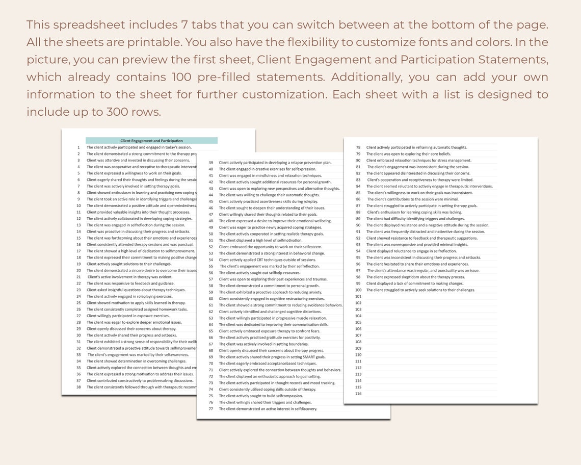 CBT Clinical Phrases Progress Notes Builder Therapy Tool Therapist ...