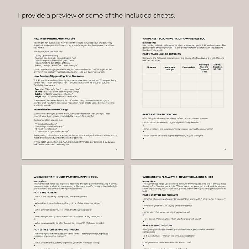 Anxiety Overthinking Thought Pattern Workbook Stuck on Repeat Therapy ...