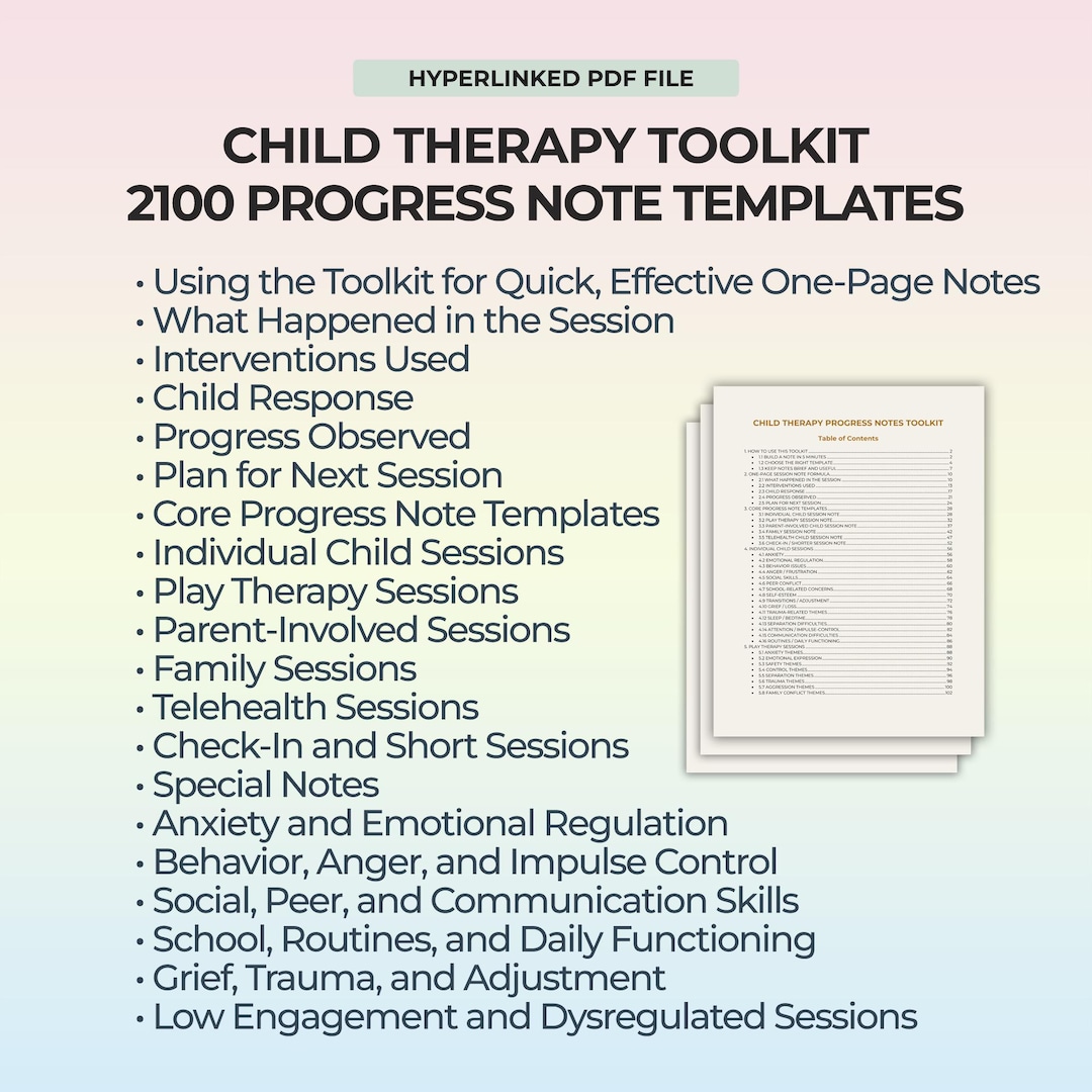 Child Therapy Progress Note Templates 2100 Play Therapy Notes Parent ...
