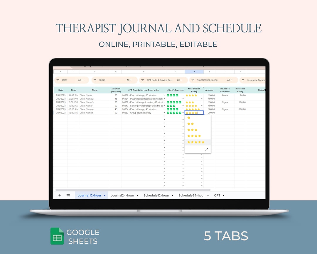 Therapist Journal, Therapist Schedule, Psychotherapist Tool, Time ...