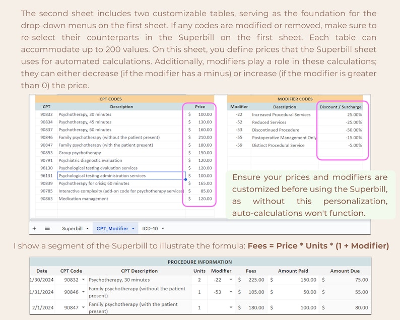 Superbill for Therapy, Superbill Google Sheets, Medical Superbill ...