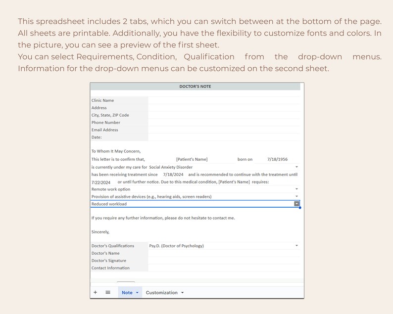 Doctor’s Note Printable for Professional Use Therapist Documentation ...