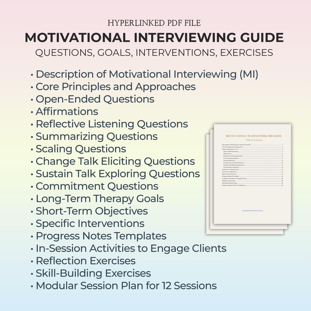 MI Therapy Guide, MI Exercises, Motivational Interviewing, Goals ...