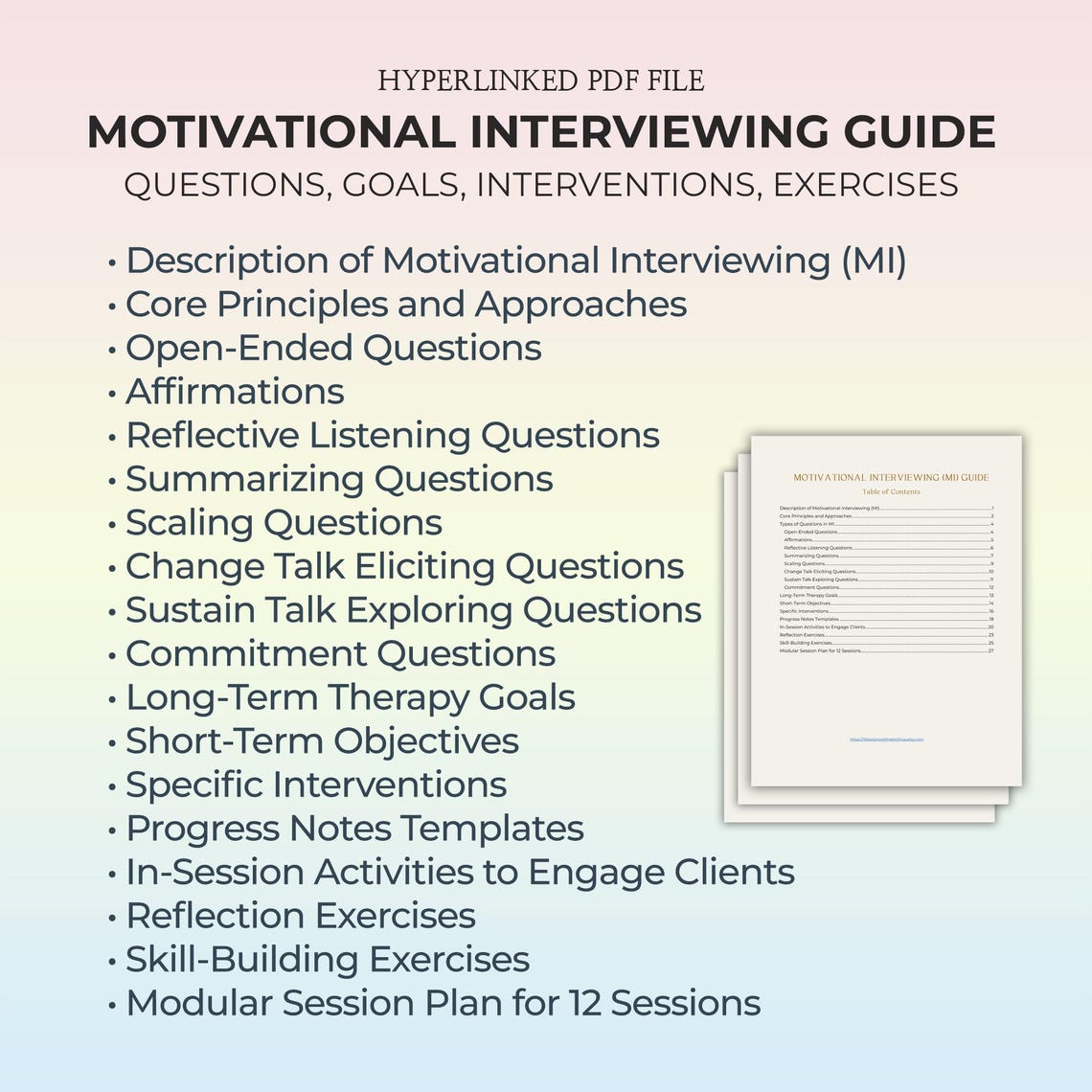 MI Therapy Guide, MI Exercises, Motivational Interviewing, Goals ...
