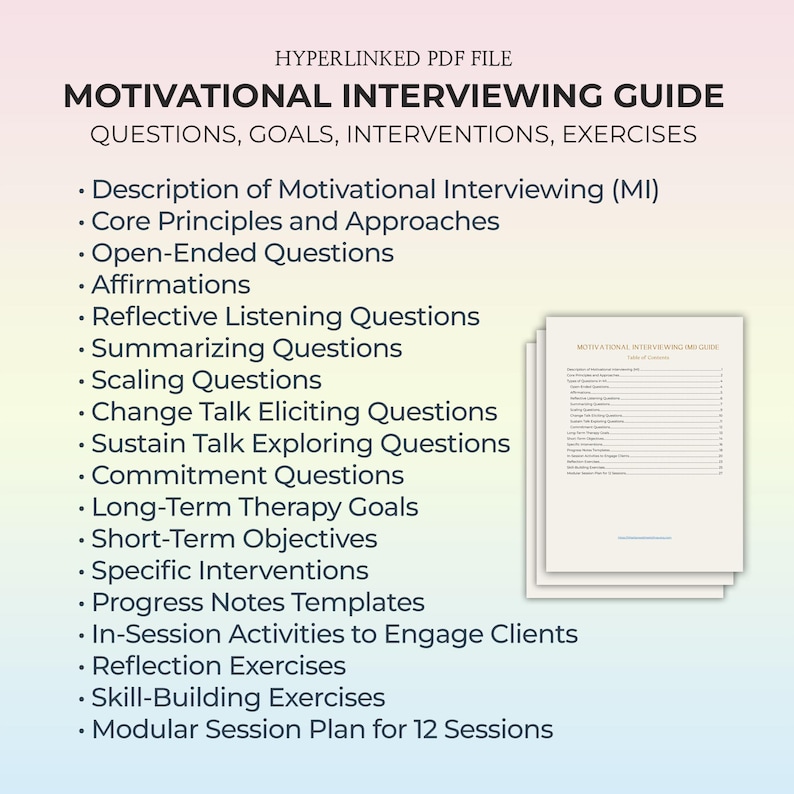 MI Therapy Guide, MI Exercises, Motivational Interviewing, Goals ...