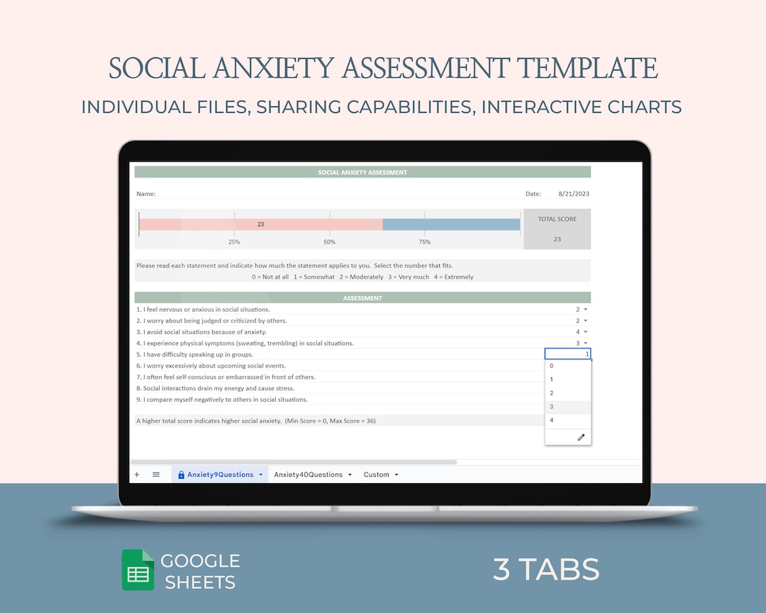 Social Anxiety Assessment Template, Assessment Tool, Mental Health ...