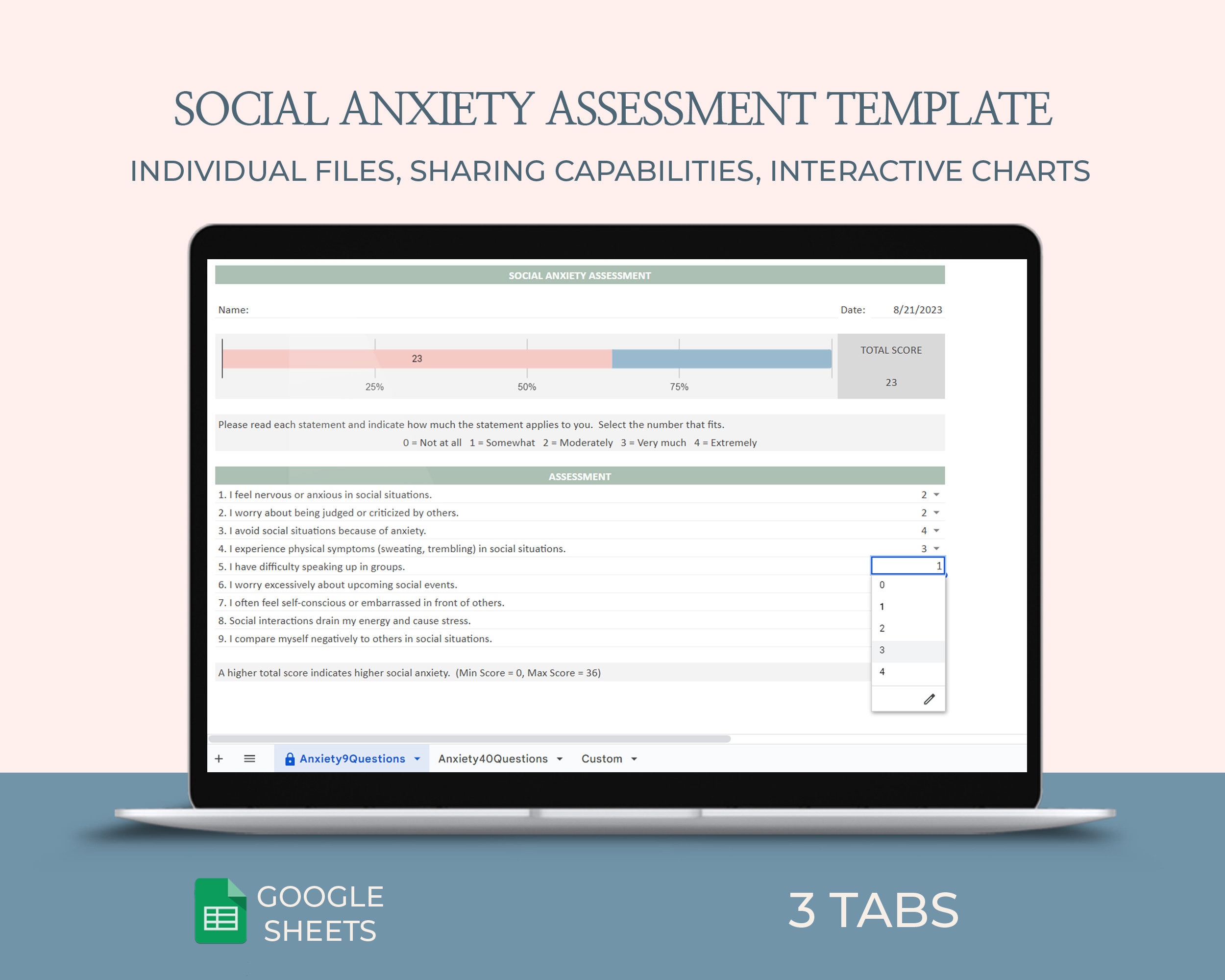 Social Anxiety Assessment Template, Assessment Tool, Mental Health ...