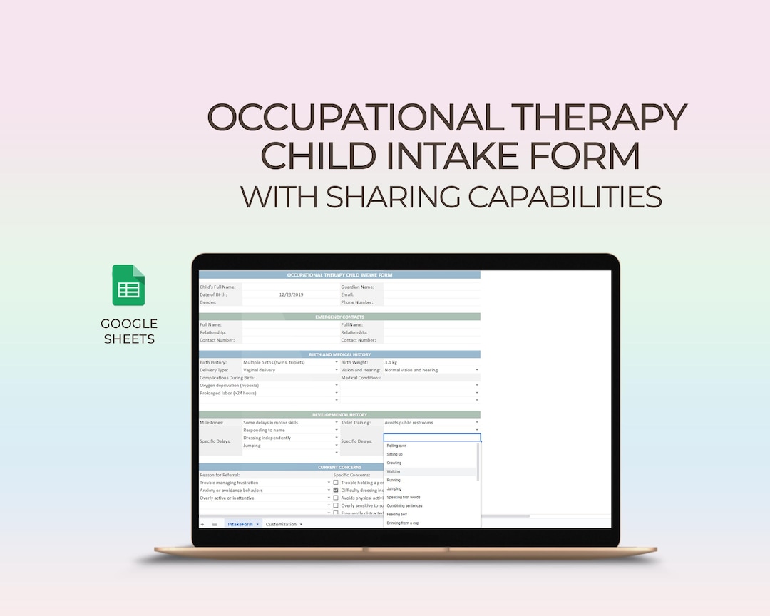 Child Intake Form for Occupation Therapy, Pediatric Occupational ...