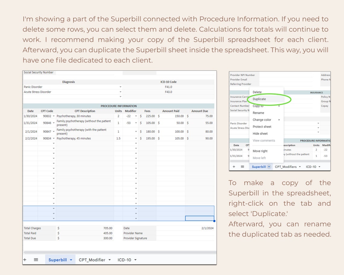 Superbill for Therapy, Superbill Google Sheets, Medical Superbill ...