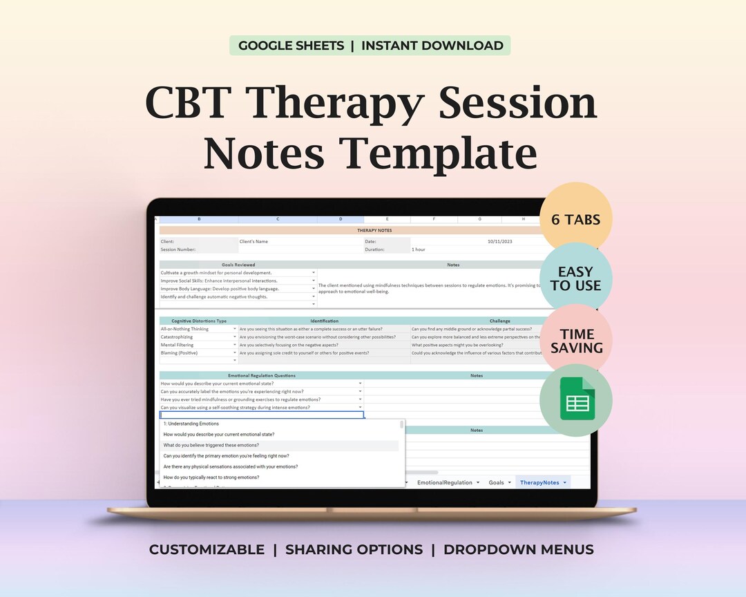 CBT Therapy Notes Template for Progress Tracking Structured Planner ...