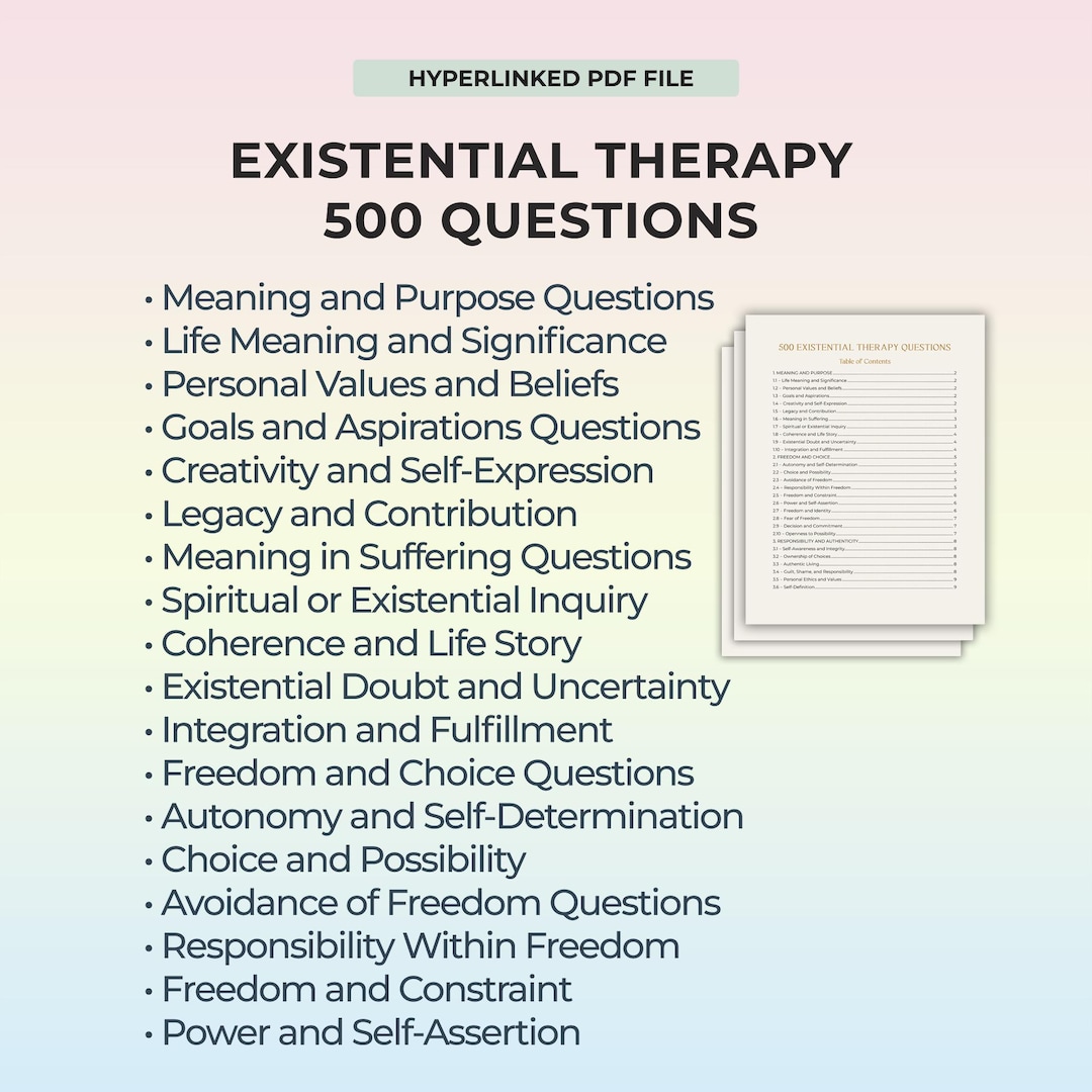 Existential Therapy Questions PDF 500 Prompt for Self-reflection ...