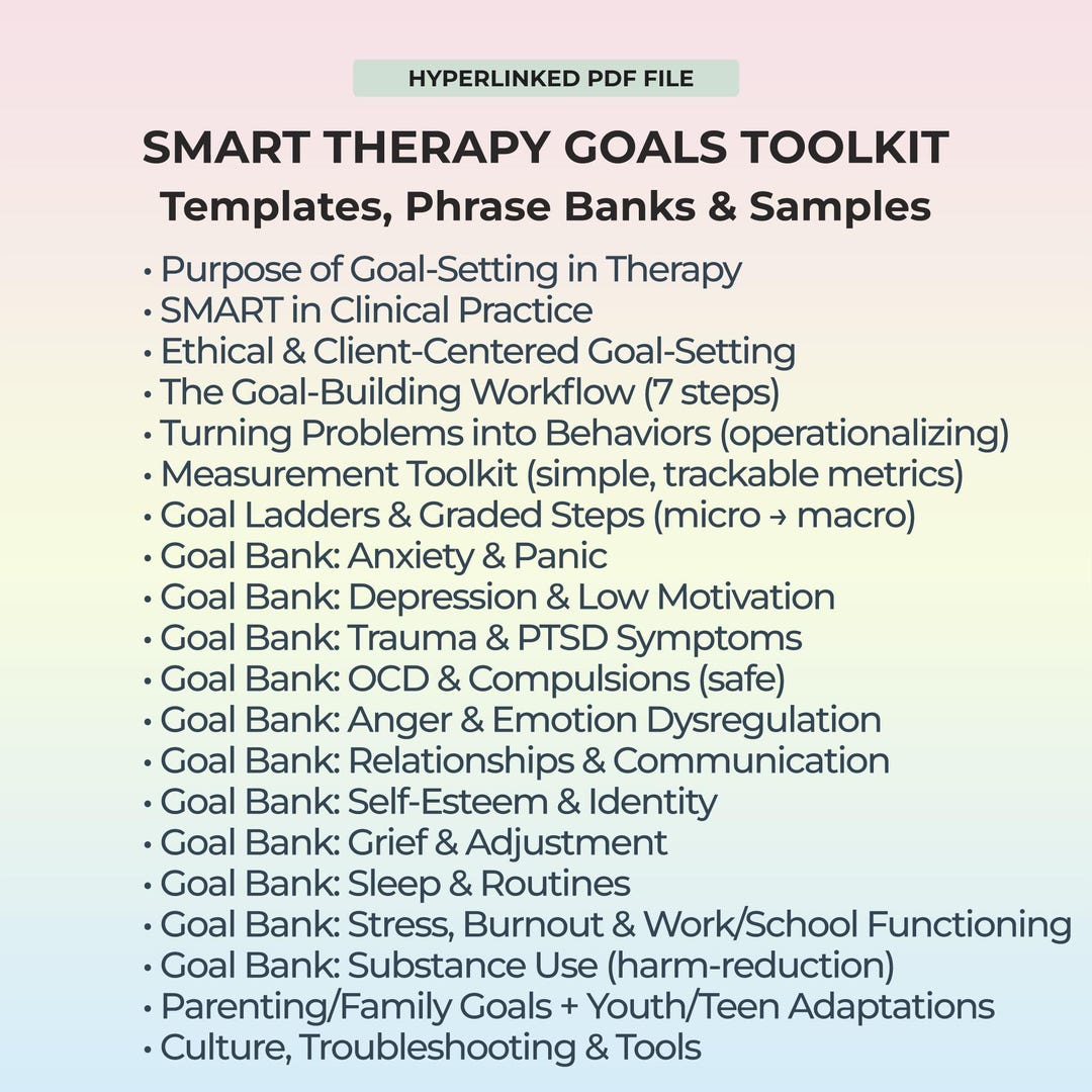 SMART Therapy Goals Toolkit Adult Treatment Planning Templates Goal ...