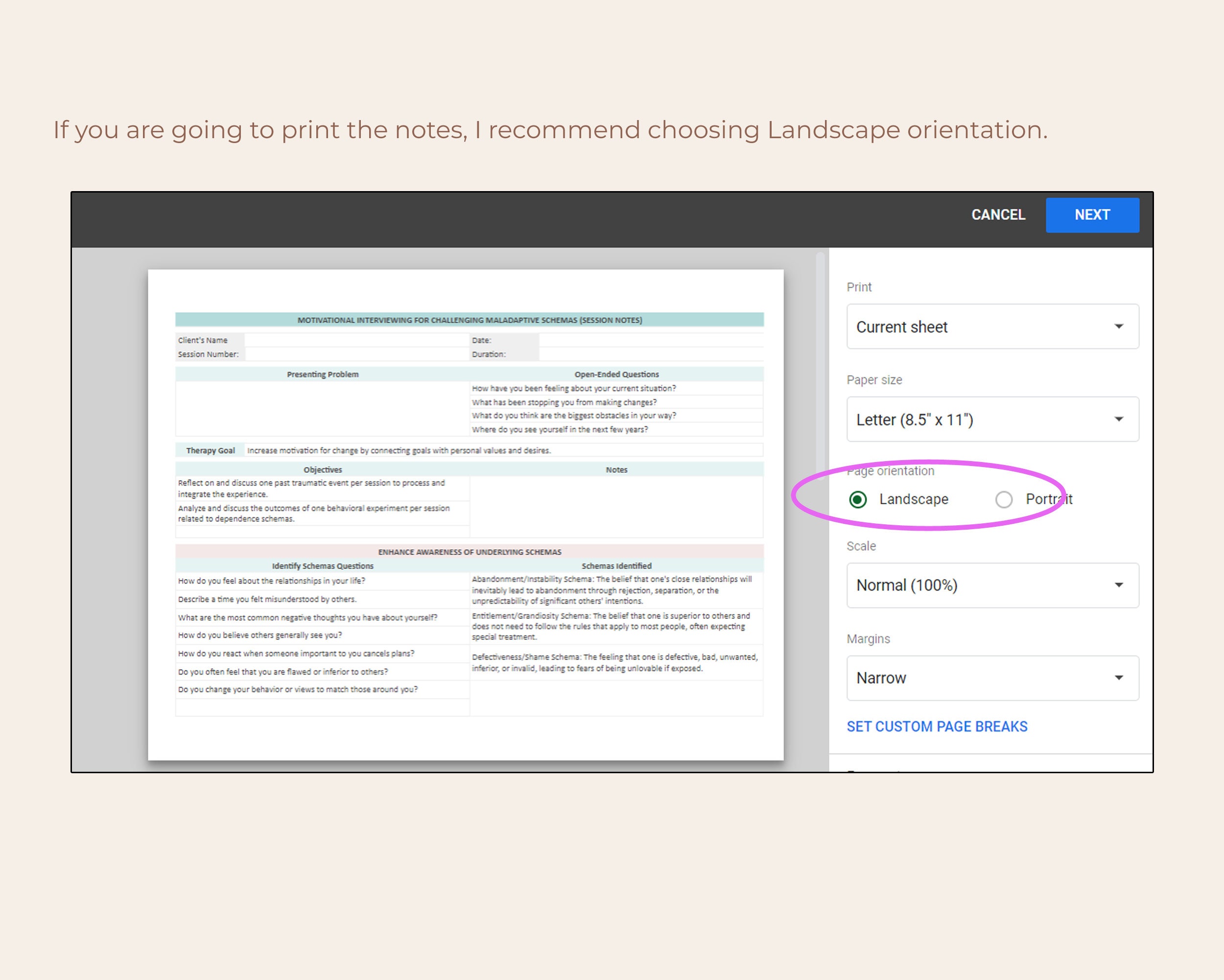 Motivational Interviewing Notes Template, Schema Therapy Session ...