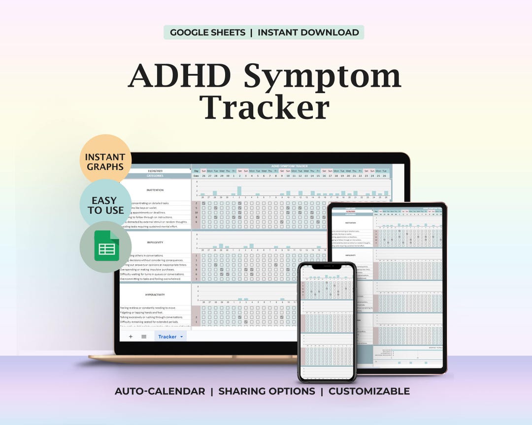 ADHD Tracker Spreadsheet Google Sheets Digital Journal Daily Log for ...
