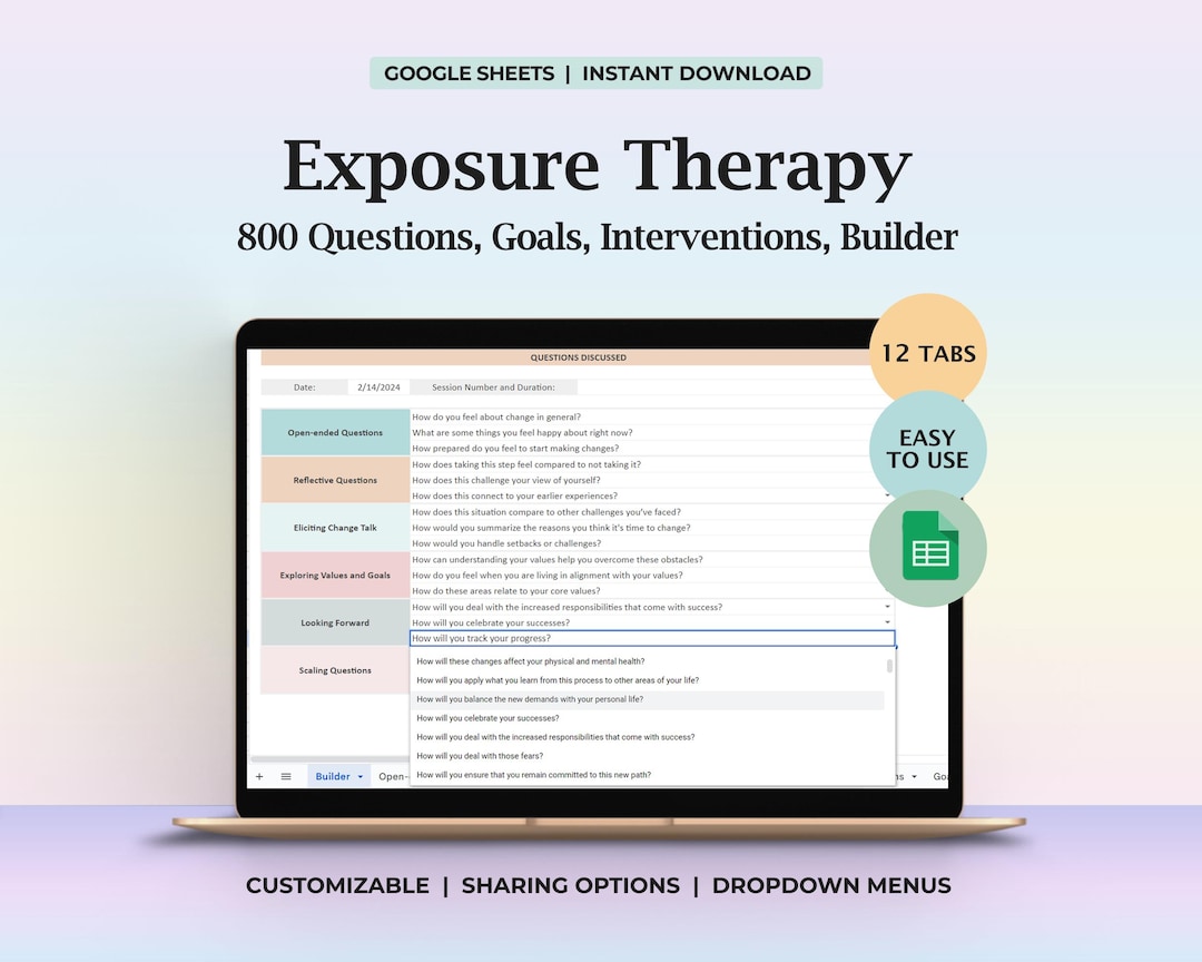 Exposure Therapy Questions Interventions Goals Spreadsheet Anxiety ...