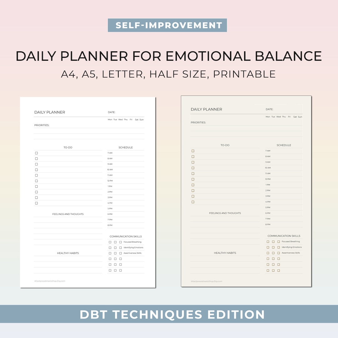 DBT Therapy Daily Planner, Mindfulness, Mental Health, Self-improvement ...