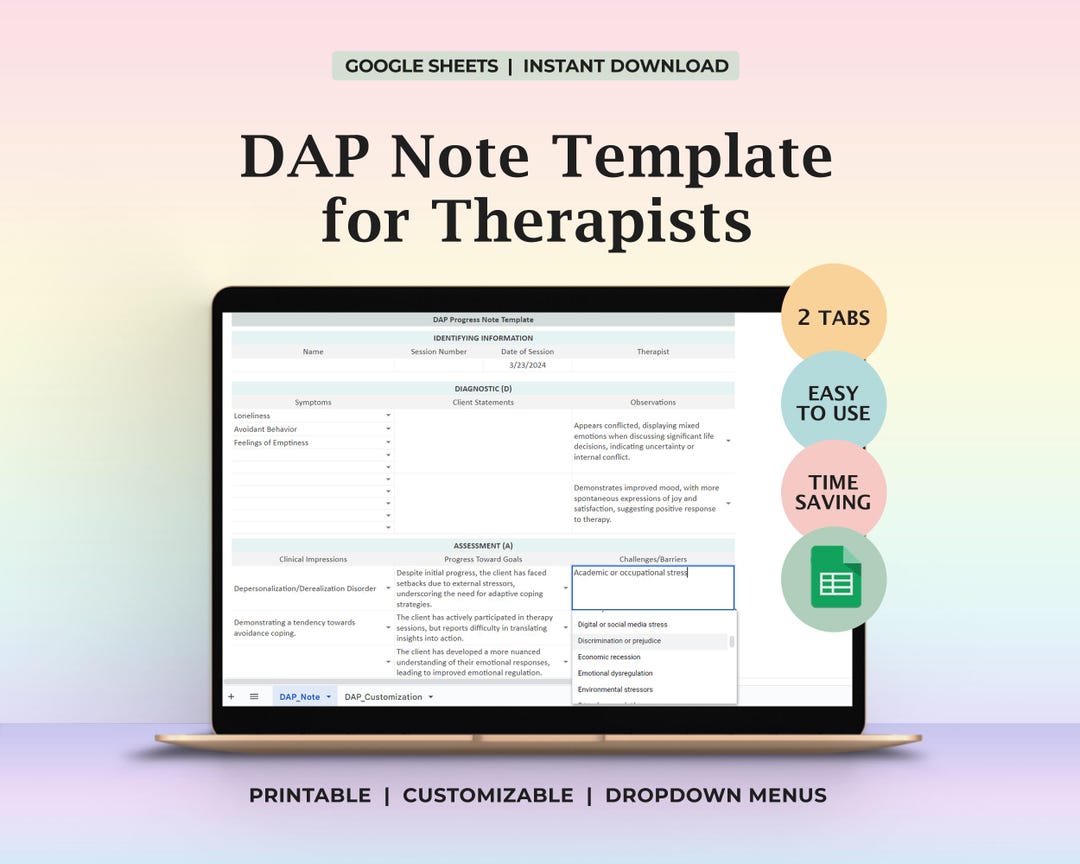 Therapy Progress Note Template, DAP Progress Notes, Therapist Template ...