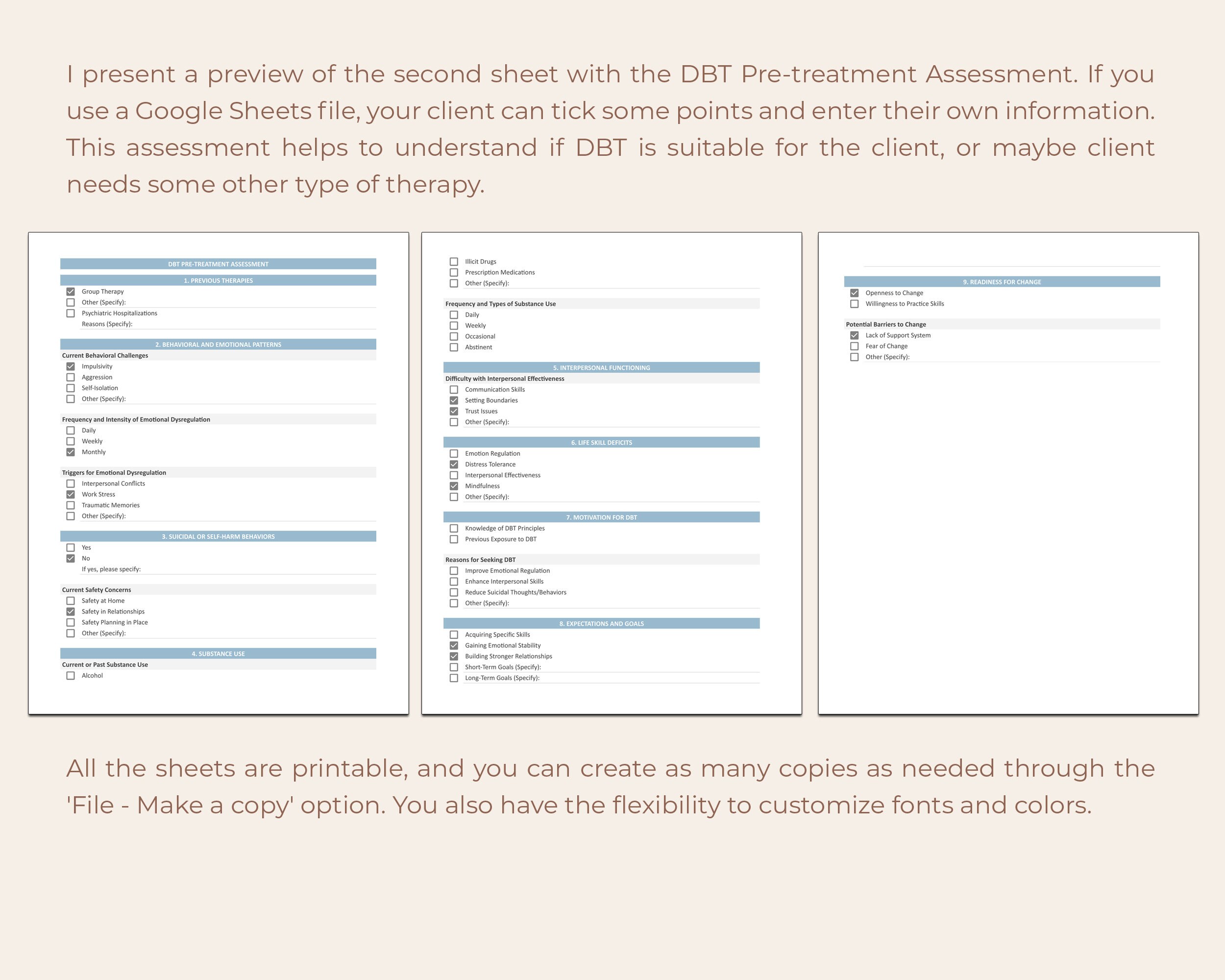 DBT Intake Form, DBT Pre-treatment Assessment, Dbt Psychotherapy ...