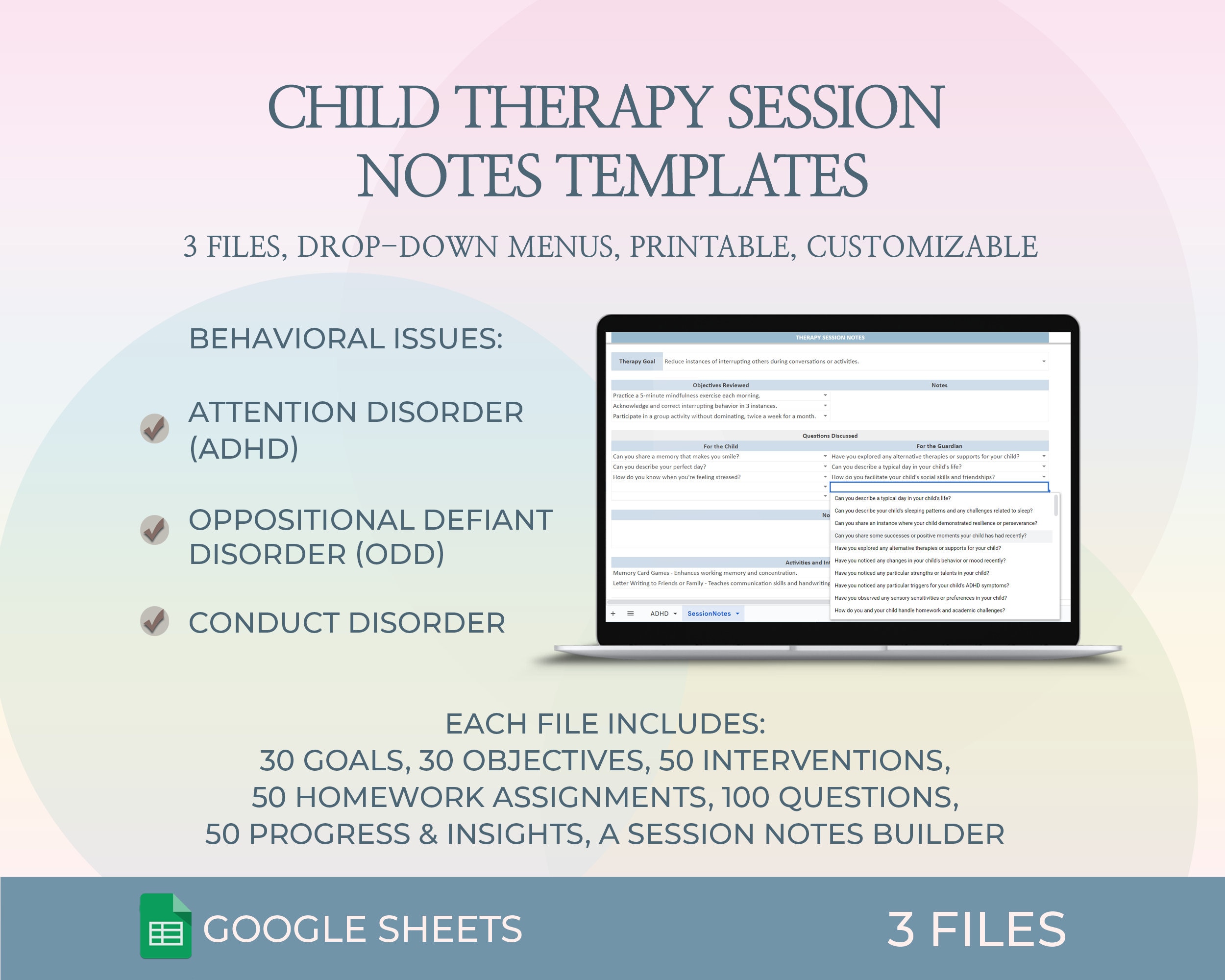Child Therapy Session Notes Template Behavioral Issues Objectives ...