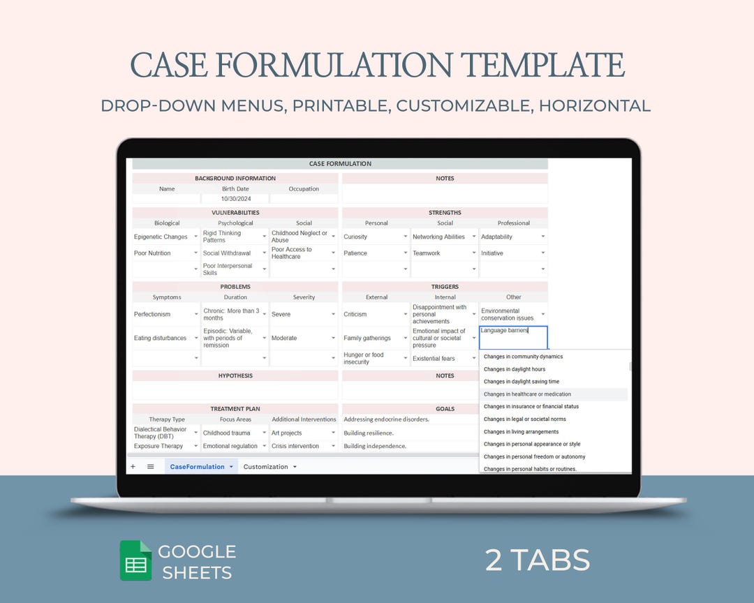 Case Conceptualization, Psychology Therapy Plan, Therapist Templates ...