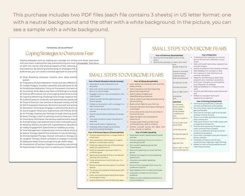 Fear Worksheets, Anxiety Help, Mental Health, Mindfulness Aid, Therapy ...