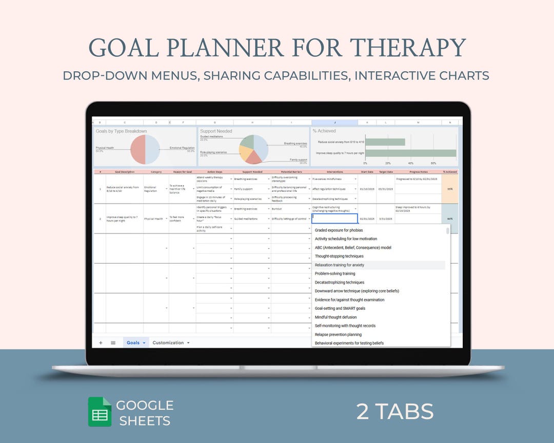 Therapy Goal Setting, Goal Setting for Therapy, Therapy Goal Planner ...