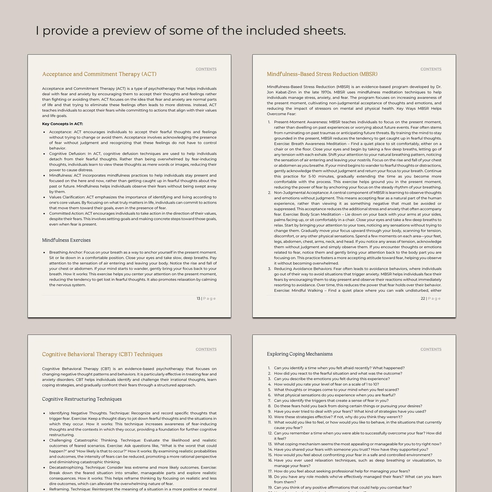 Fear Management Worksheets Therapy Guide Overcome Anxiety Help Tools ...