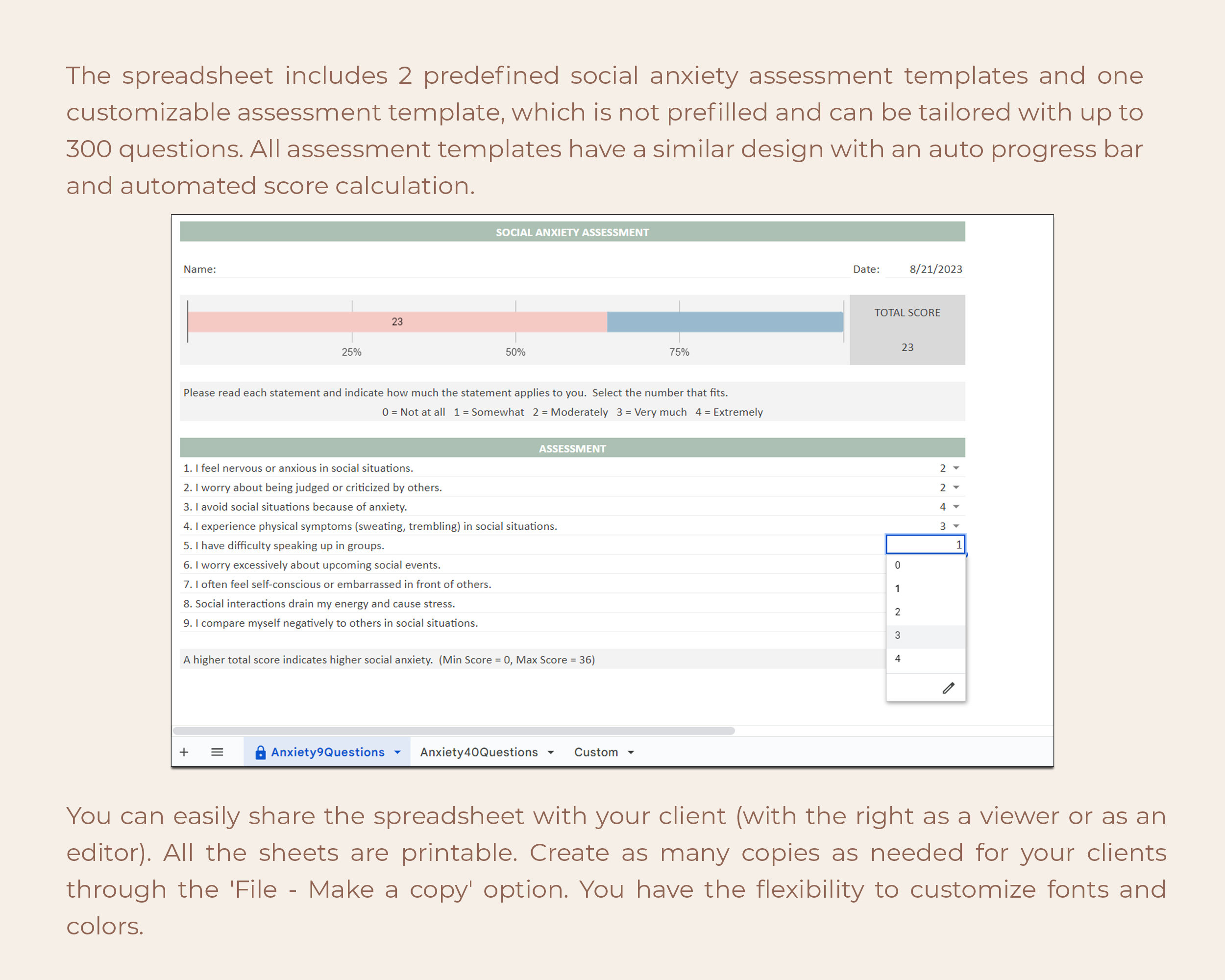 Social Anxiety Assessment Template, Assessment Tool, Mental Health ...